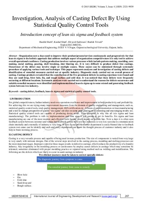 Pdf Investigation Analysis Of Casting Defect By Using Statistical