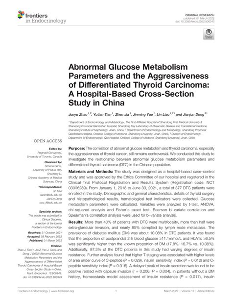 Pdf Abnormal Glucose Metabolism Parameters And The Aggressiveness Of Differentiated Thyroid