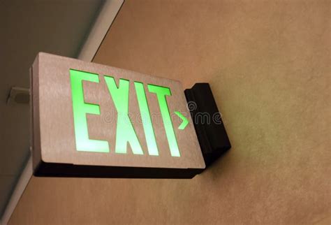 Wall Mounted Exit Sign Shows People Way Out Public Building Stock Image Image Of Direction