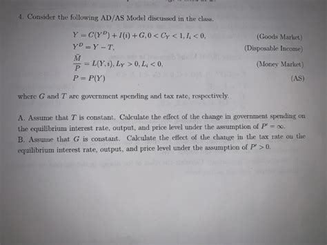 Solved 4 Consider The Following AD AS Model Discussed In Chegg Com