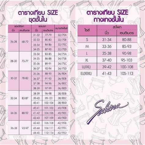 ตารางไซส์จ้าา ชุดชั้นในซาบีน่า วาโก้ บ้านแม่เบียร์ Bra By Beer Topsecret Facebook