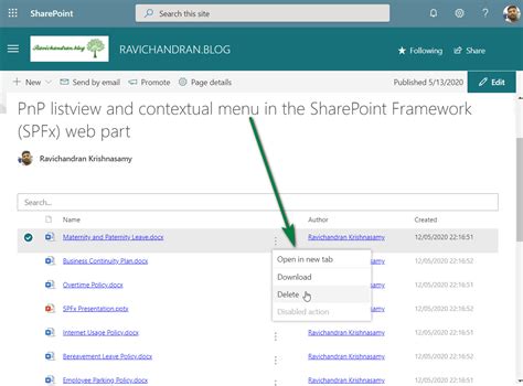 PnP Listview And Contextual Menu In The SharePoint Framework SPFx Web