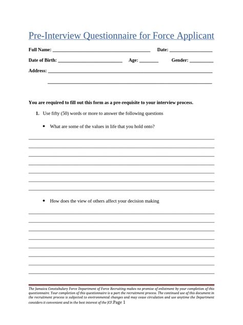 Pre Interview Questionnaire Pdf