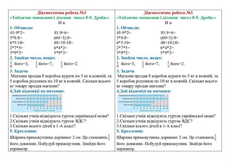 Діагностична робота №3 з математики 3 клас Дроби Табличне множення і ділення чисел 8 9 Інші