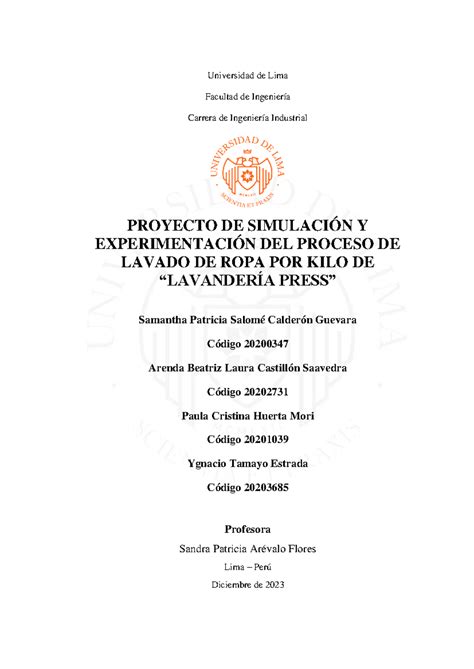 Entrega Final Simulación 2023 Universidad De Lima Facultad De Ingeniería Carrera De