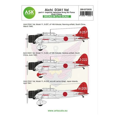 1 72 Aichi D3a1 Val Decal Part 4 Ija Air Force Over China Art Scale