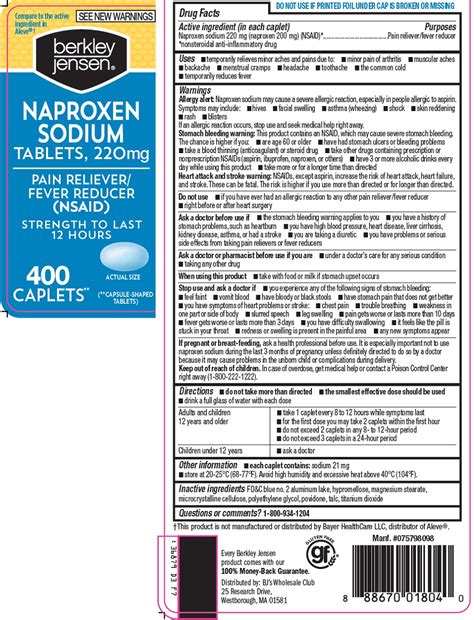 Berkley And Jensen Naproxen Sodium Naproxen Sodium Tablet Film Coated