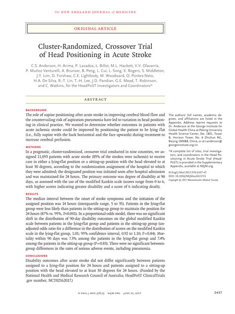 Pdf Cluster Randomized Crossover Trial Of Head Positioning In Acute Stroke