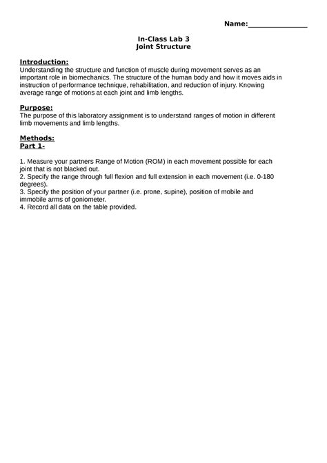 Joint Structure In Class Lab Updated Name In Class Lab Joint Structure