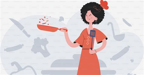 한 여자가 손에 주걱을 들고 완전히 자라고 서 있습니다 카페 Presentations Sites에 대한 요소입니다 벡터 그림 벡터 Unsplash의 주걱 이미지