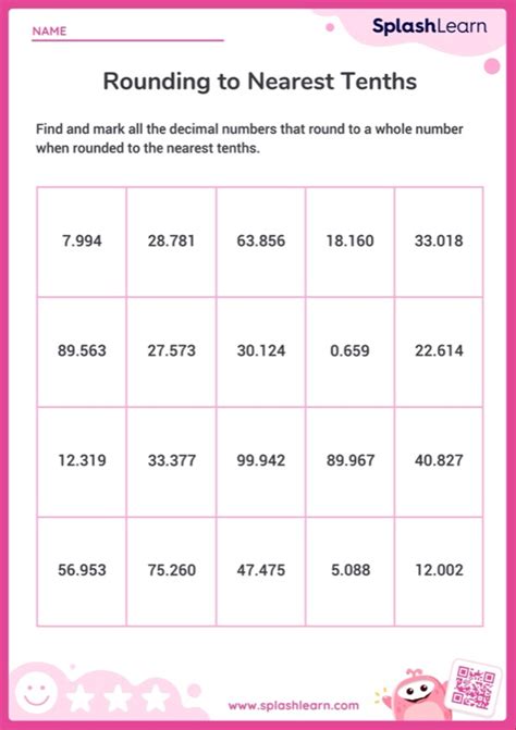 Thousandths That Rounds To A Whole Number When Rounded To Nearest Tenths Worksheet