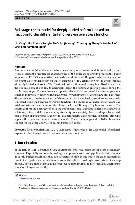 Full Stage Creep Model For Deeply Buried Soft Rock Based On Fractional