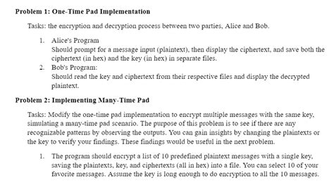 Solved In Python Please Problem 1 One Time Pad Implementation Tasks 1 Answer
