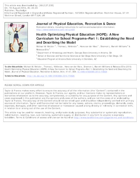 Pdf Health Optimizing Physical Education Hope A New Curriculum For School Programs—part 2
