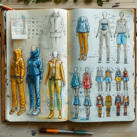 Digital Art Style Fashion Design Sketch On Paper Ai Generated Image