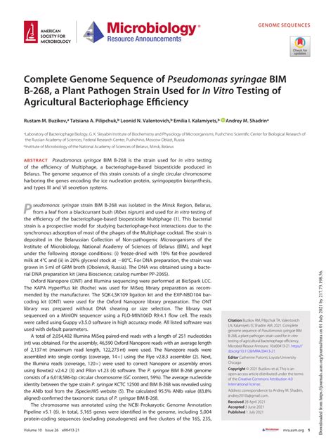 Pdf Complete Genome Sequence Of Pseudomonas Syringae Bim B 268 A Plant Pathogen Strain Used