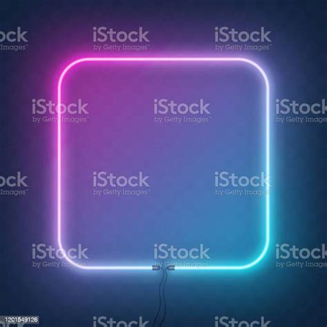 네온 사각형 프레임 와이어 와 테두리 네온 조명 기호입니다 벡터 추상 배경 터널 포털 기하학적 광선 윤곽 선직자 모양 텍스트에