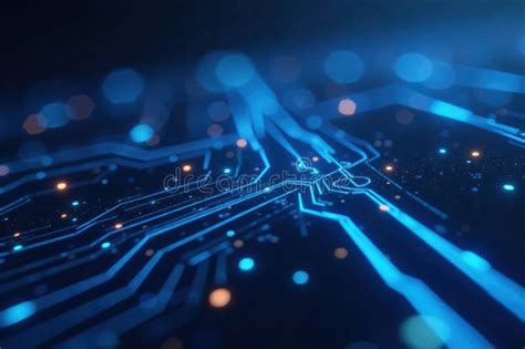 Abstract Blue Glowing Circuit Lines Digital Nodes Illustration Blue Stock Illustration