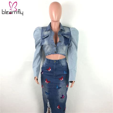 Осенние лоскутные куртки Уличная Повседневная Женская джинсовая куртка с длинным пышным рукавом