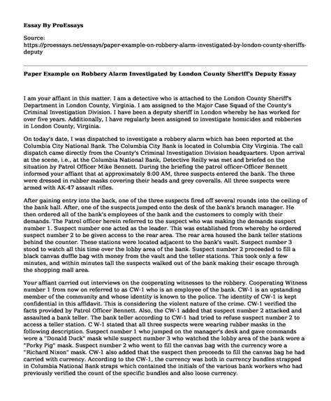 Paper Example On Robbery Alarm Investigated By London County Sheriff S Deputy Free Essay