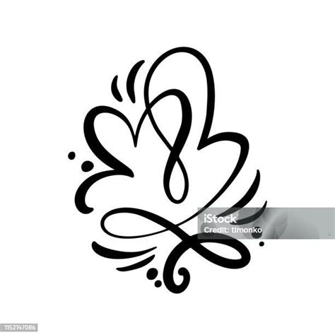 로맨틱 서 예 벡터 두 심장 사랑 기호입니다 손으로 그린 발렌타인 데이의 아이콘입니다 콘셉트 N 티셔츠 인사말 카드 포스터 결혼식을 위한 기호 평면 요소 그림 디자인 감정에