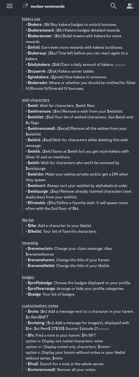 Long Time User Of The Mudae Bot Here Is My Personal Server Set Up That You Might Find Useful