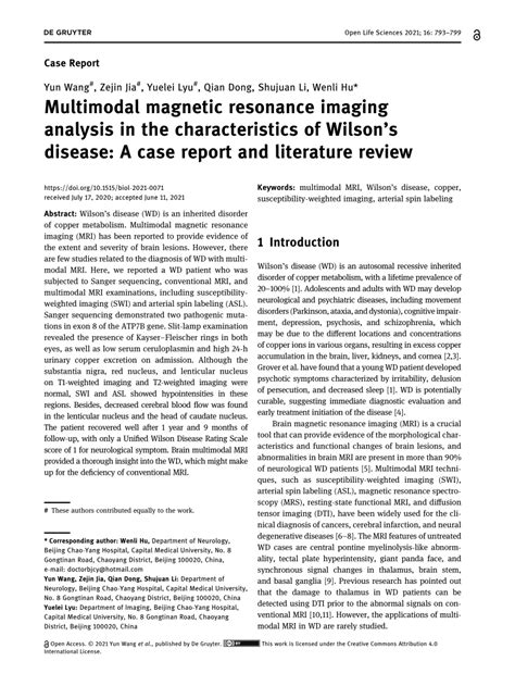 Pdf Multimodal Magnetic Resonance Imaging Analysis In The