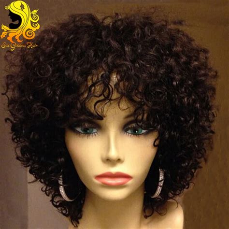 7a Short Curly Lace Front Human Hair Wigs With Bangs Brazilian Virgin
