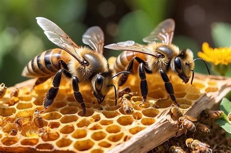 Premium Photo Bees Pollinating On Golden Honeycomb Outdoors
