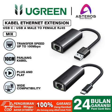 Jual UGREEN Ethernet Adapter USB A Type C To LAN RJ45 Internet Network Speed Up To 100Mbps