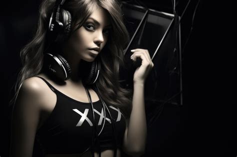 Premium AI Image Sexy Girl In Headphones In Dark Style