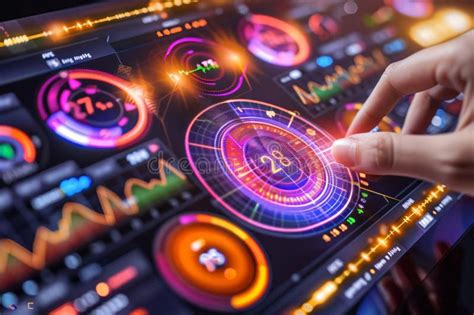 Futuristic Touchscreen Interface With Vibrant Data Visualizations