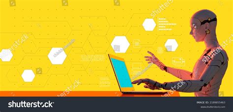3d 휴머노이드 Ai 로봇 노트북 컴퓨터 스톡 일러스트 2189855463 Shutterstock