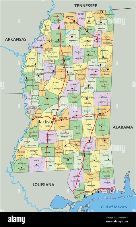 Mississippi Highly Detailed Editable Political Map With Labeling