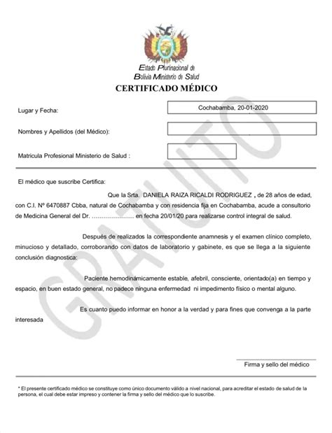 Ejemplo De Certificado Medico Laboral