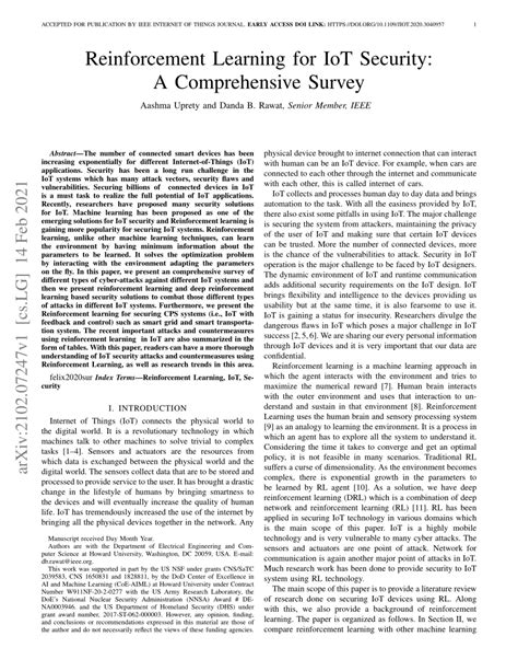 Pdf Reinforcement Learning For Iot Security A Comprehensive Survey