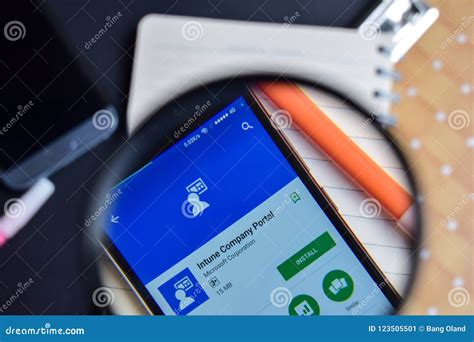 Intune Company Portal App With Magnifying On Smartphone Screen Editorial Photo Image Of Data