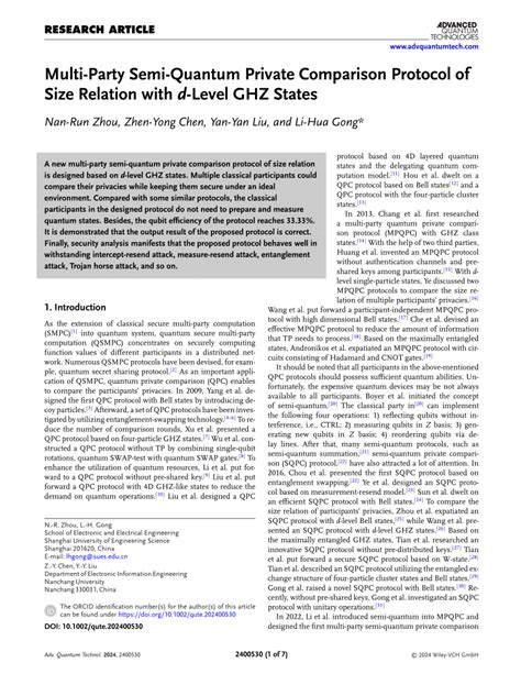 Multi‐party Semi‐quantum Private Comparison Protocol Of Size Relation With D‐level Ghz States