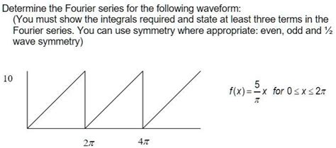 Solved Determine The Fourier Series For The Following Waveform You Must Show The Integrals