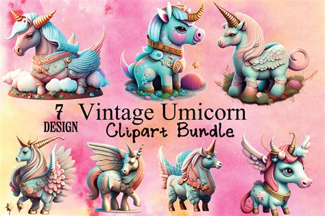 Vintage Umicorn Clipart Bundle Graphic By Pink Svg · Creative Fabrica