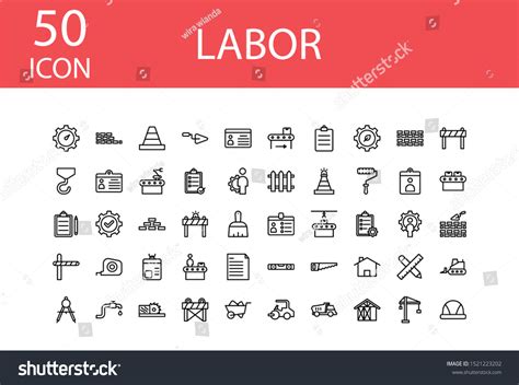 50 Icon Set Labor Building Contraction เวกเตอร์สต็อก ปลอดค่าลิขสิทธิ์