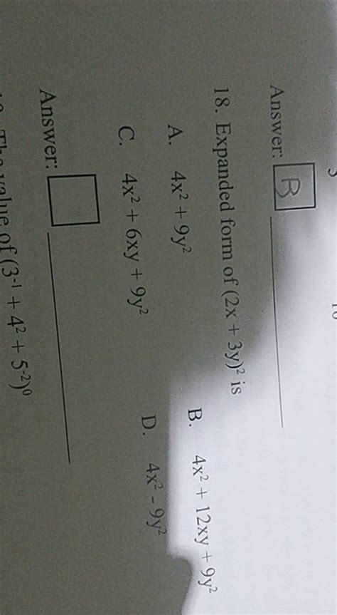 answer b expanded form of 2 x 3 y {2} is a 4 x {2} 9 y {2} b 4 x {2}