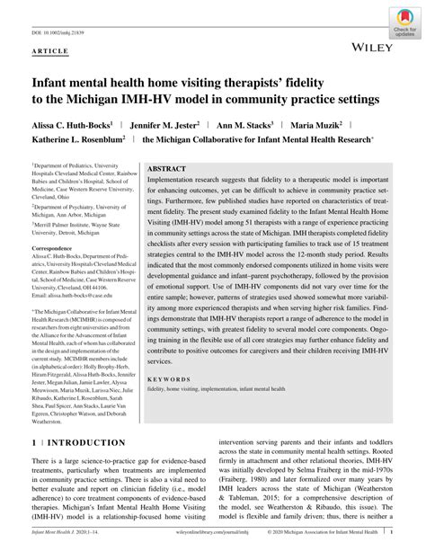Pdf Infant Mental Health Home Visiting Therapists Fidelity To The