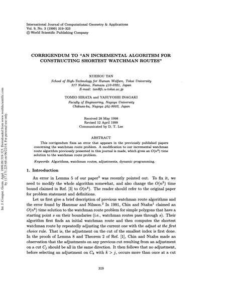 Pdf Corrigendum To ``an Incremental Algorithm For Constructing Shortest Watchman Routes