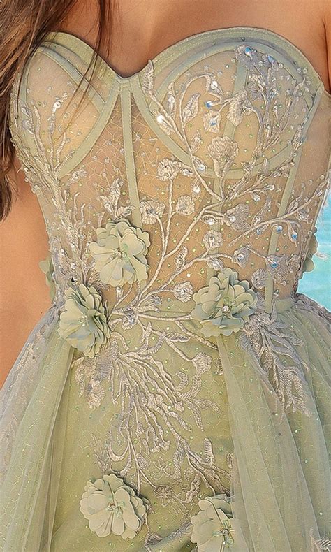 Sheer Corset Strapless Long Tulle Prom Dress Promgirl