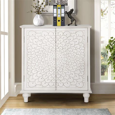 Maison Arts White Accent Cabinet With 2 Doors Farmhouse