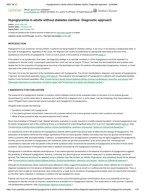 Hypoglycemia In Adults Without Diabetes Mellitus Diagnostic Approach