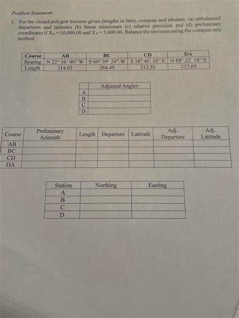 Solved Problem Statement 1 For The Closed Polygon Traverse