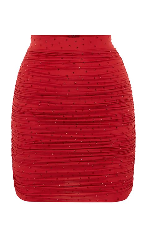 Alex Perry Benson Crystal Embellished Stretch Jersey Mini Skirt In Red Lyst
