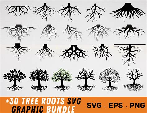 Tree Roots Silhouette Vector